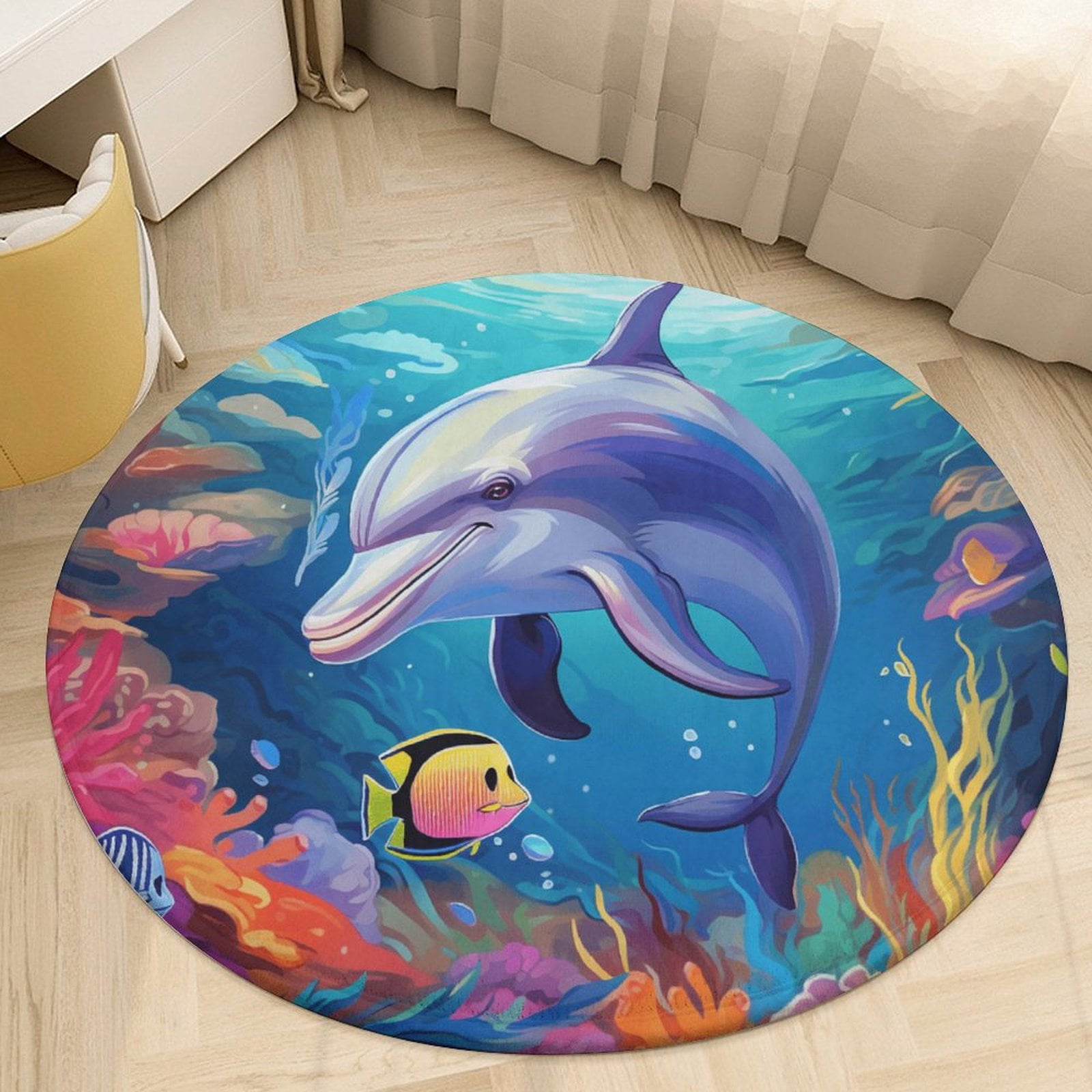 Dolphin Round Area Rugs for Bedroom Living Room, 5FT Soft Indoor Circle ...