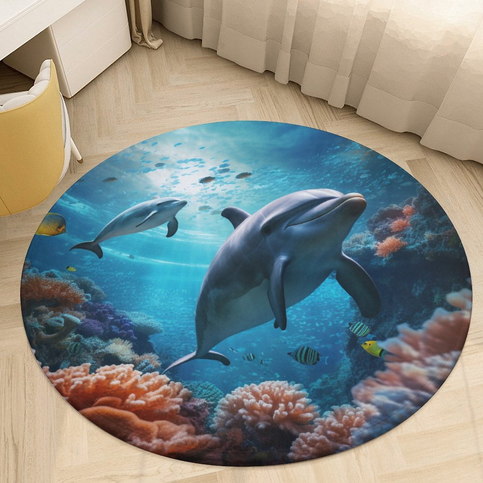 Dolphin Round Area Rugs for Bedroom Living Room, 5FT Soft Indoor Circle ...