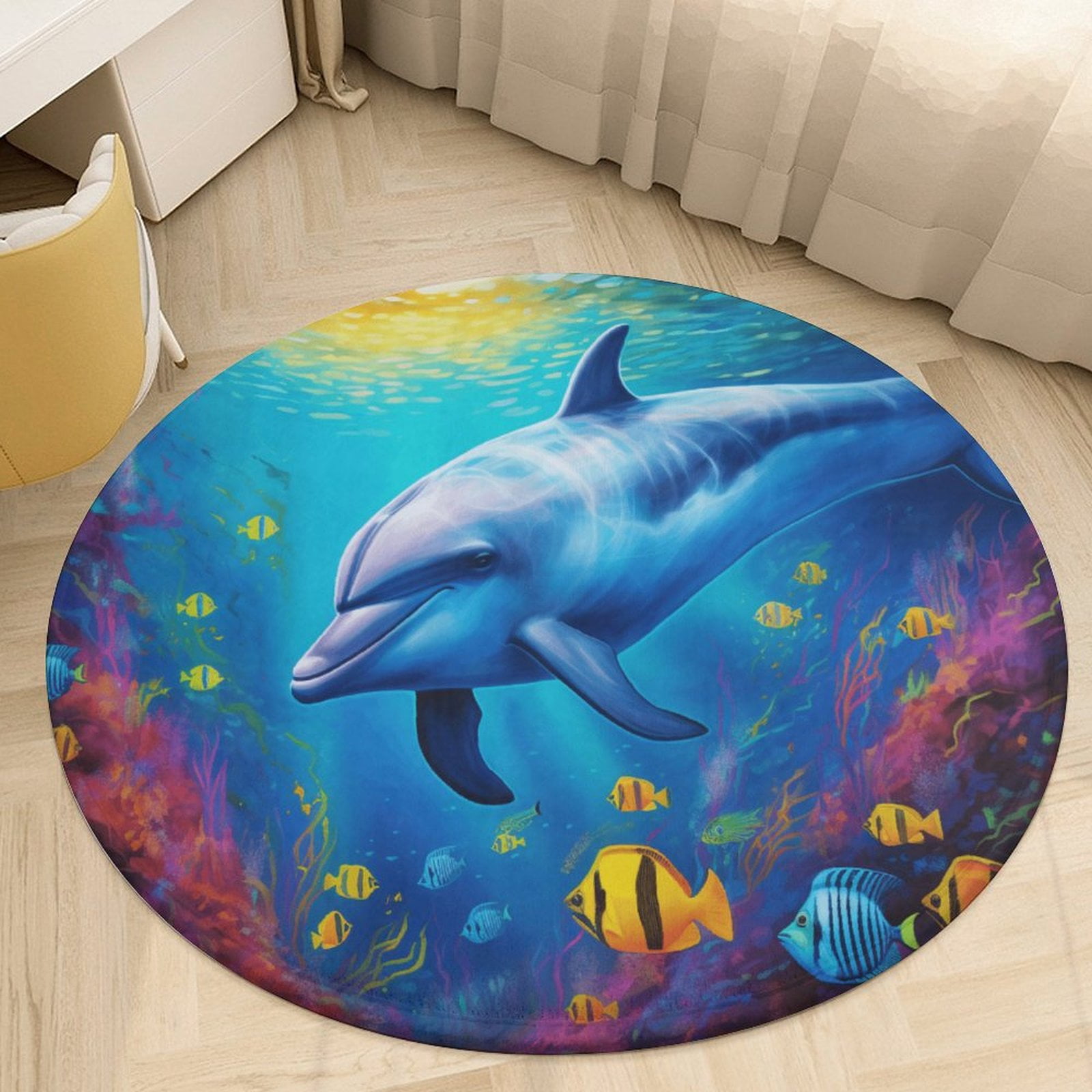 Dolphin Round Area Rugs for Bedroom Living Room, 6FT Soft Indoor Circle Carpets, Carpet Home ...