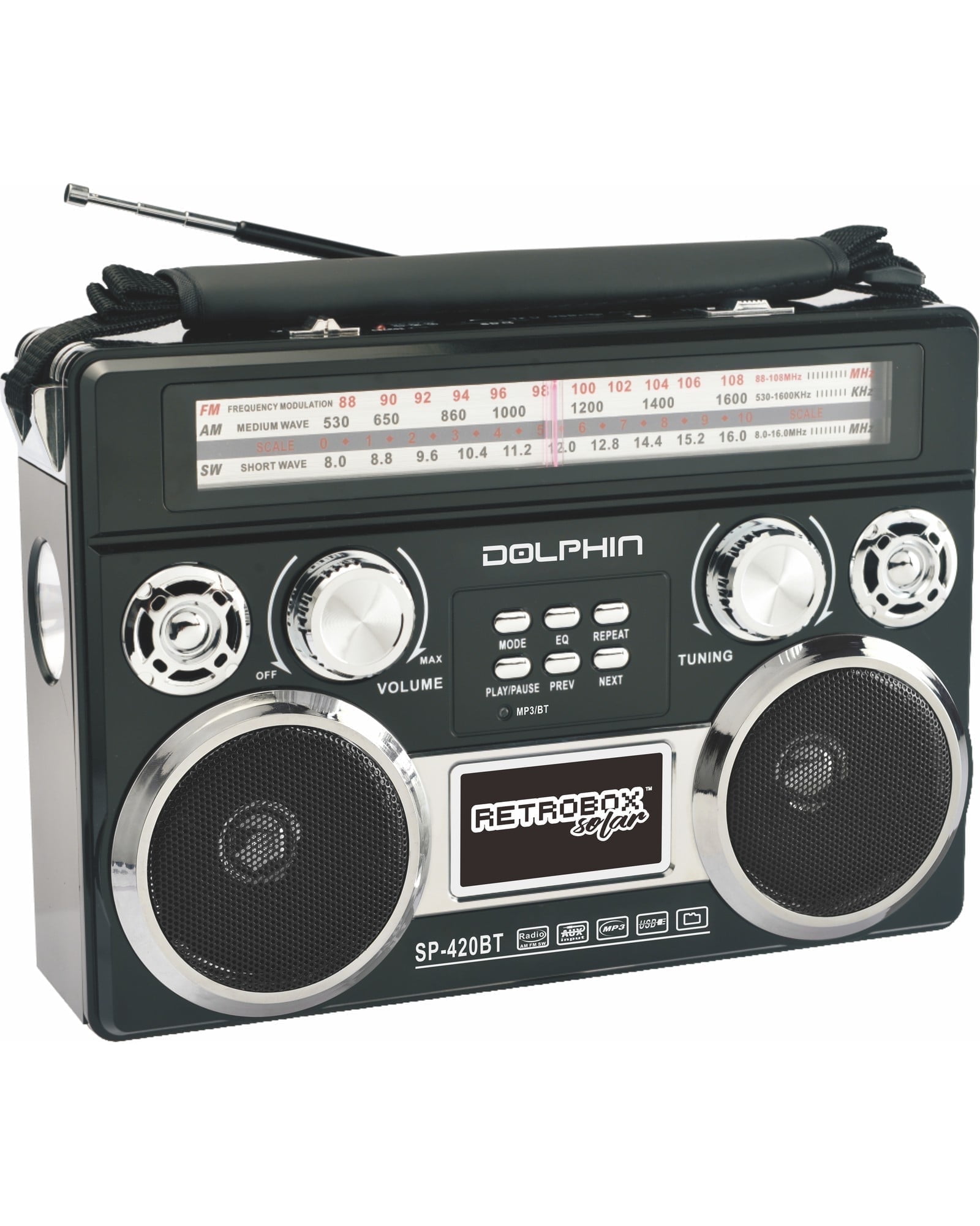Dolphin SP-420BT Solar Rechargeable RETROBOX Portable Bluetooth Radio ...