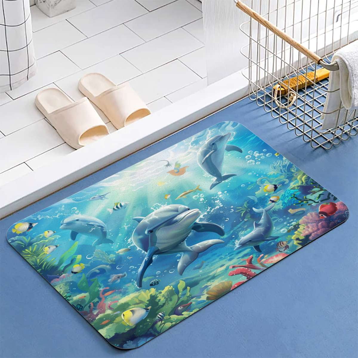 Dolphin Under The Sea Ocean Animals Diatomite Bath Mats Bathroom ...