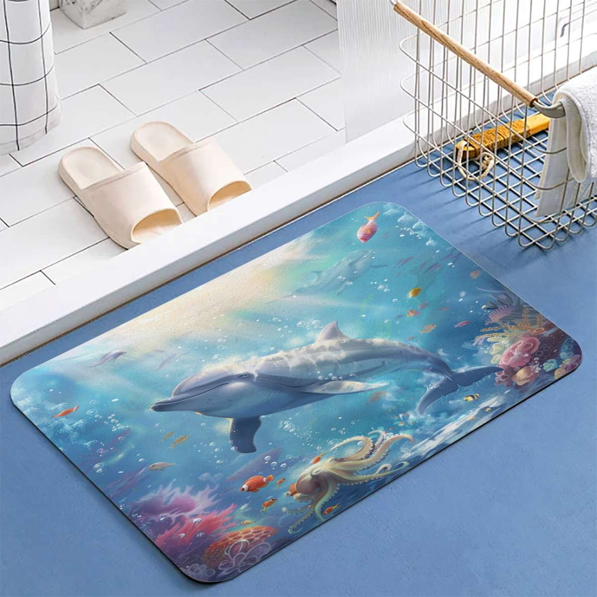 Dolphin Under The Sea Ocean Animals Diatomite Bath Mats Bathroom ...