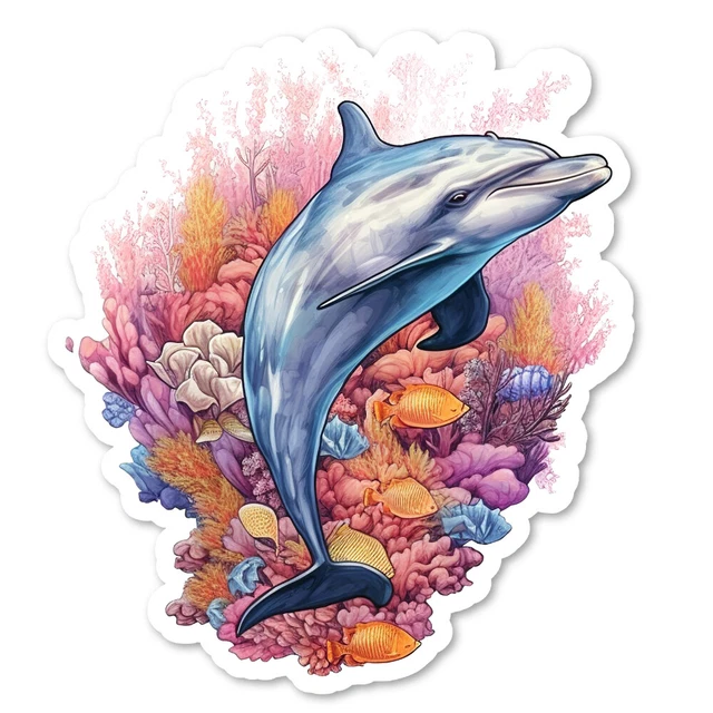 Dolphin, Sealife, Sticker, Water Resistant, Indoor Use,Phone Decal ...