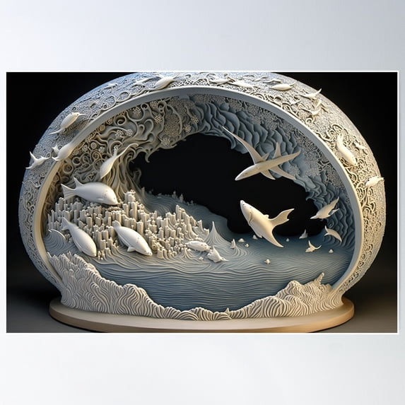 Dolphin Serenade Sculpture Poster Wall Art Modern Wall Decor For Living ...