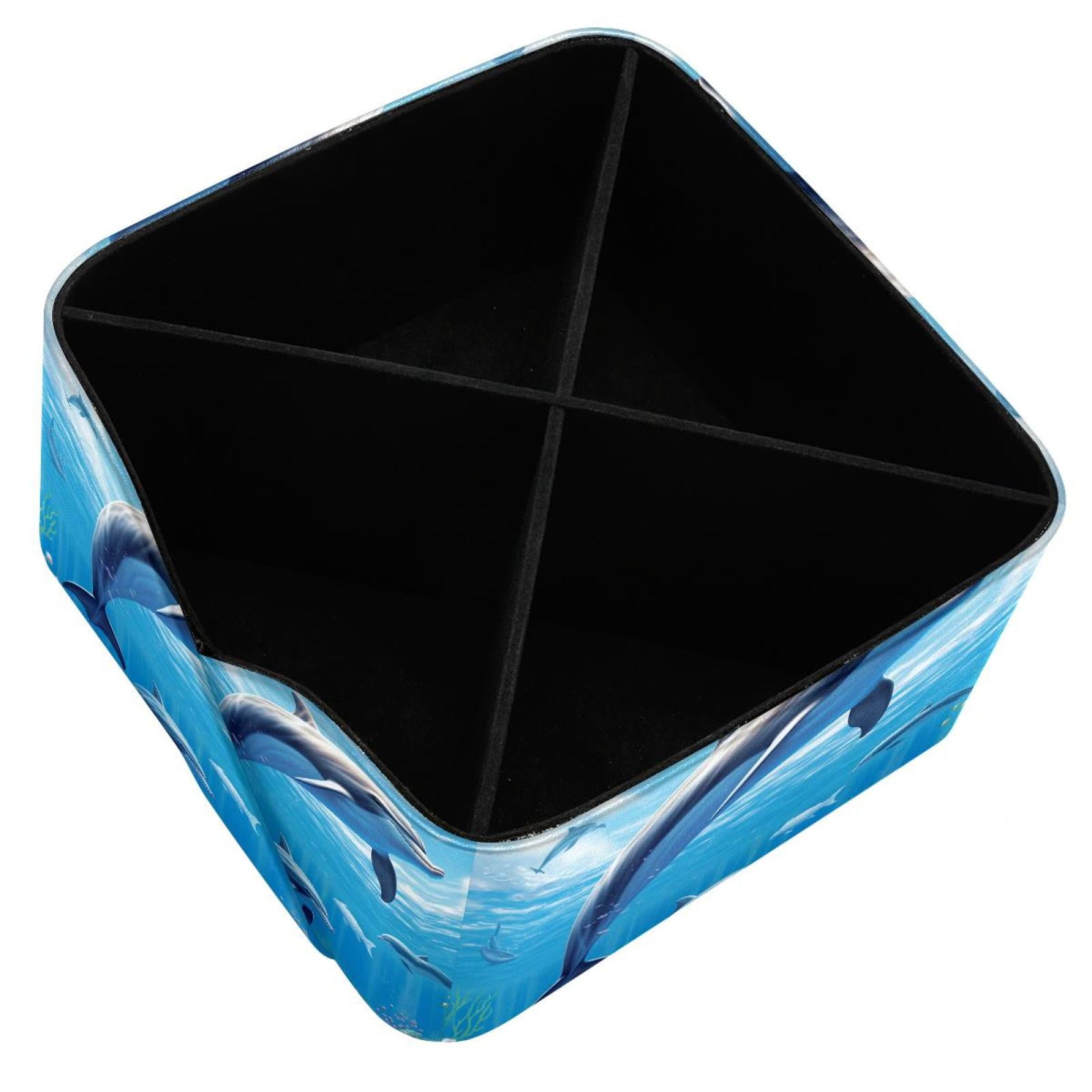 Dolphin Square Pencil Case with 4 Compartments, Removable Dividers, Pen ...
