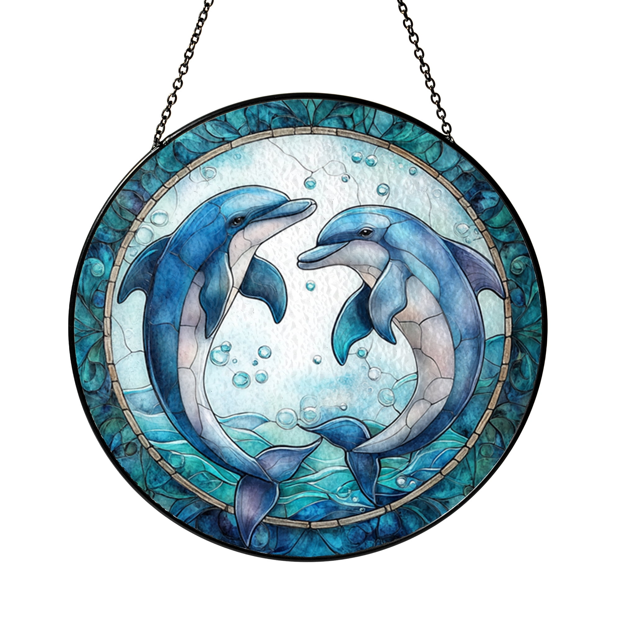 Dolphin Stained Glass Style Window Suncatcher, Ocean Marine Life Art ...