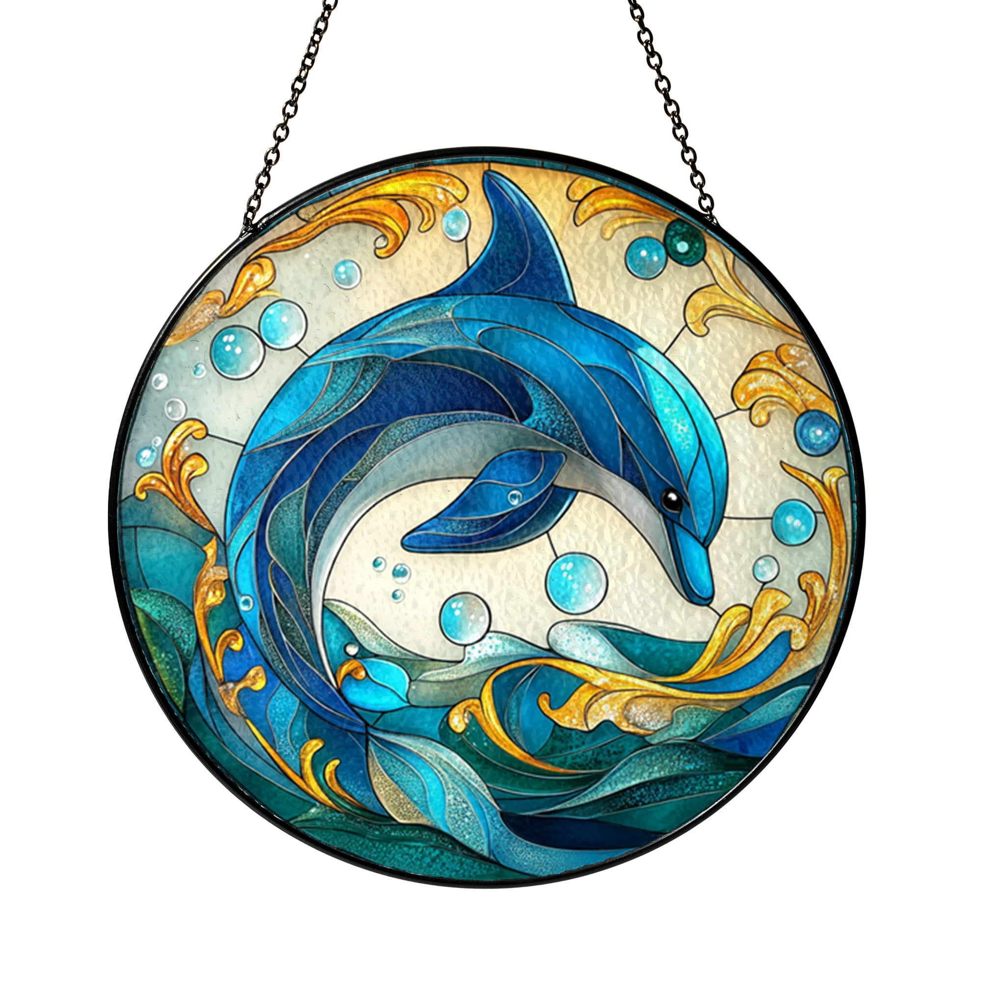 Dolphin Stained Glass Suncatcher – Window Hanging for Home Decor ...