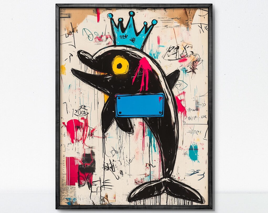 Dolphin Street Art Poster, Urban Ocean Wall Decor, Modern Graffiti ...