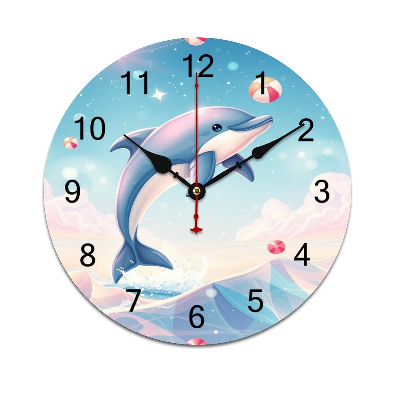 Dolphin Summer Fun Time Decorative Wall Clocks Round Large Wall Watch Bedroom Home Decor ...