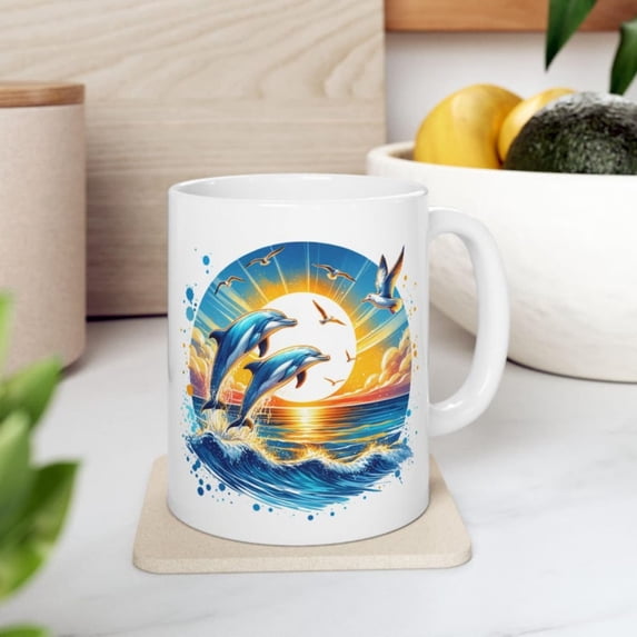 Dolphin Sun Ceramic Coffee Mug Ocean Waves Coastal Dr. - Walmart.com
