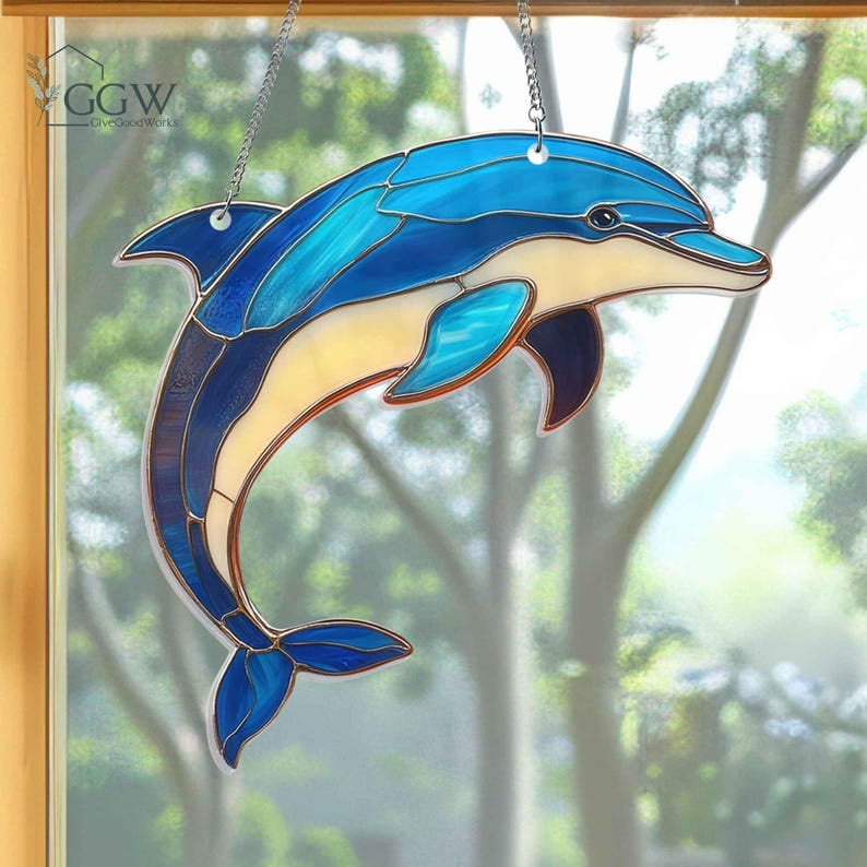 Dolphin Suncatcher Hanging Sign, Dolphin Window Hanging, Dolphin ...