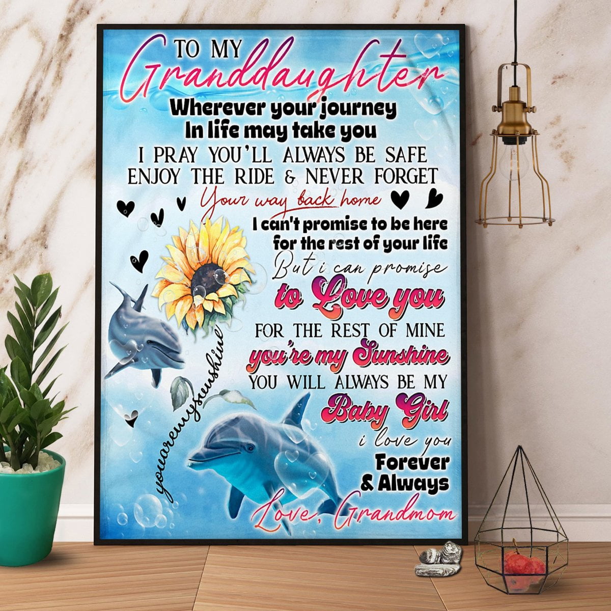 Dolphin Sunflower Grandma To My Granddaughter Be My Baby Girl Paper ...