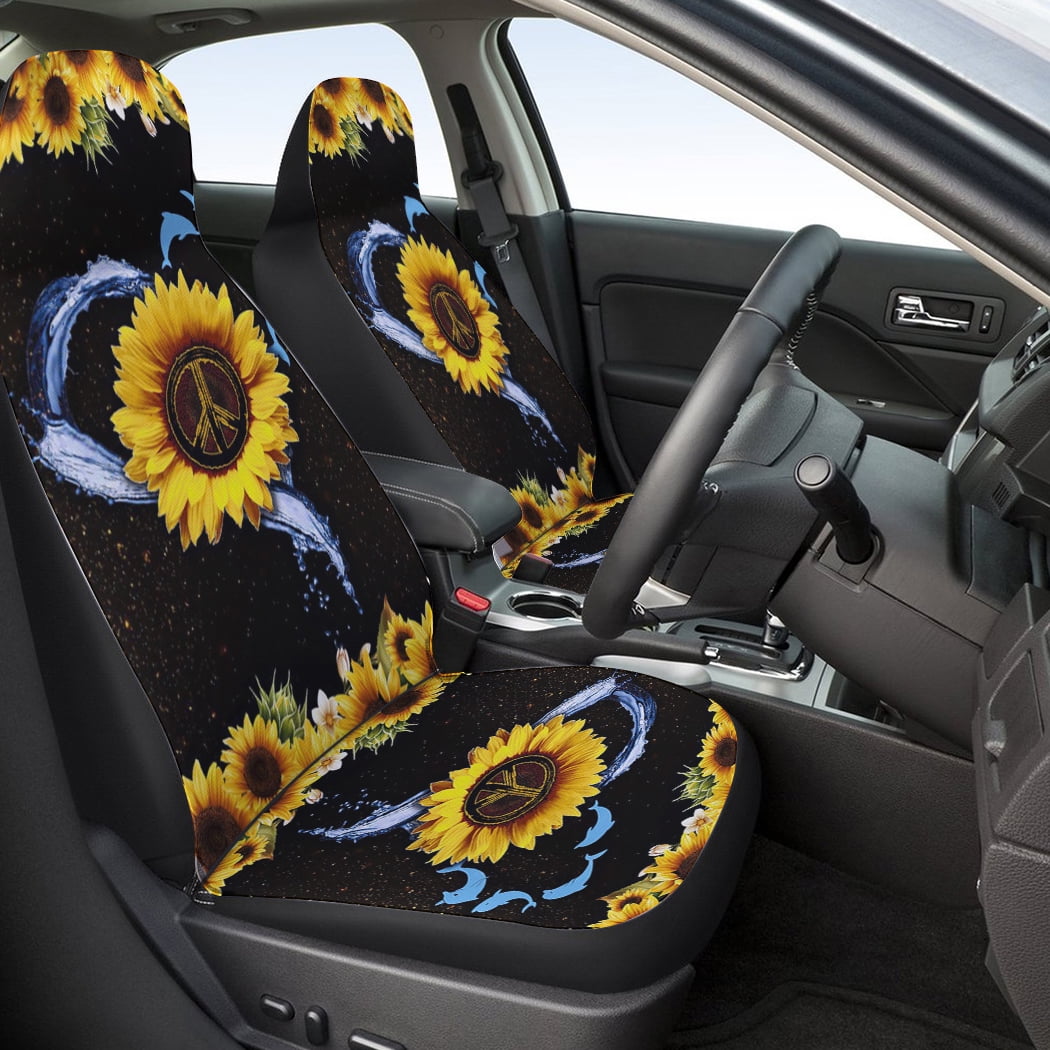 Dolphin Sunflower Hippie Seat Covers Cars, Car Truck SUV 2 Piec ...