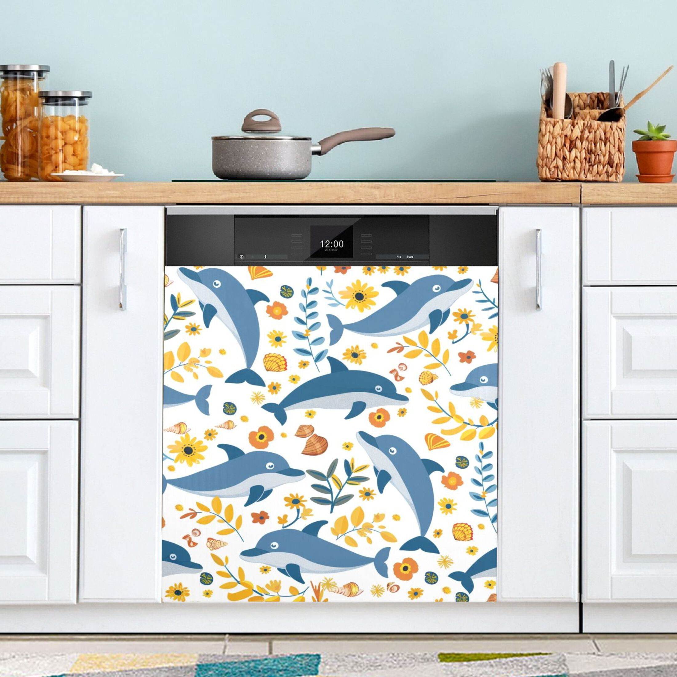 Dolphin Sunflower Shell Leaf Magnetic Dishwasher Covers Refrigerator ...