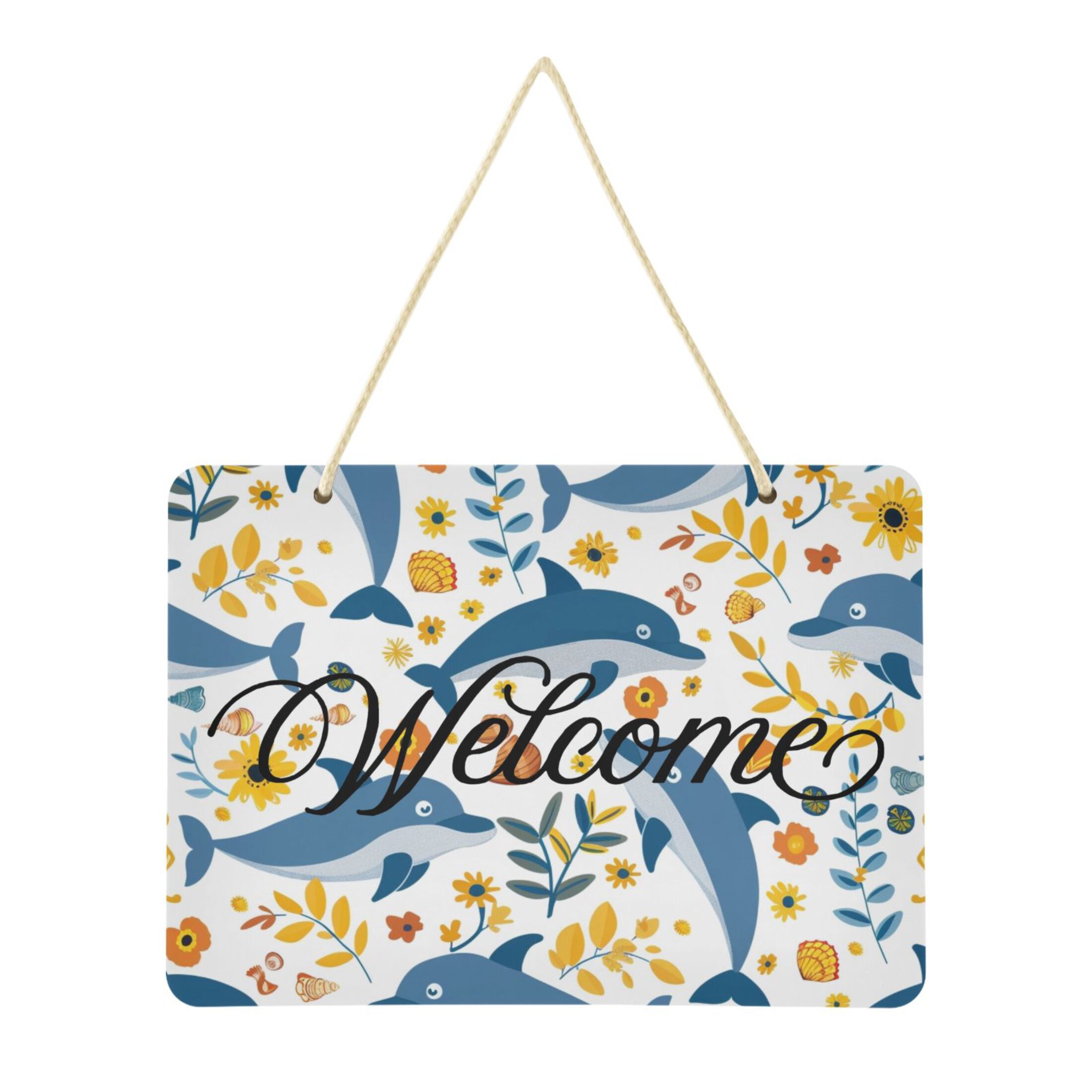 Dolphin Sunflower Shell Leaf Welcome Sign Front Door PVC 14x10 inch ...