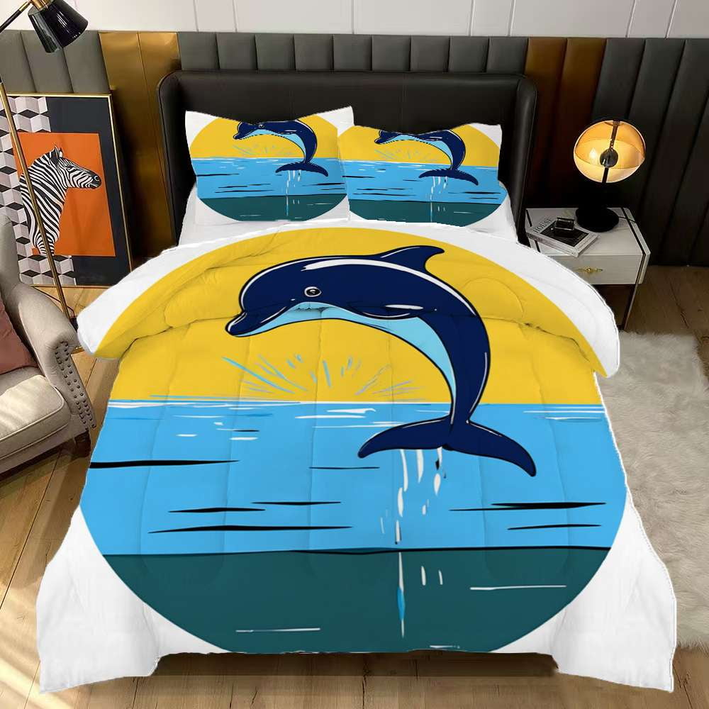 Dolphin Sunset Ocean Waves Comforter Set Queen Size Bedding Set For ...