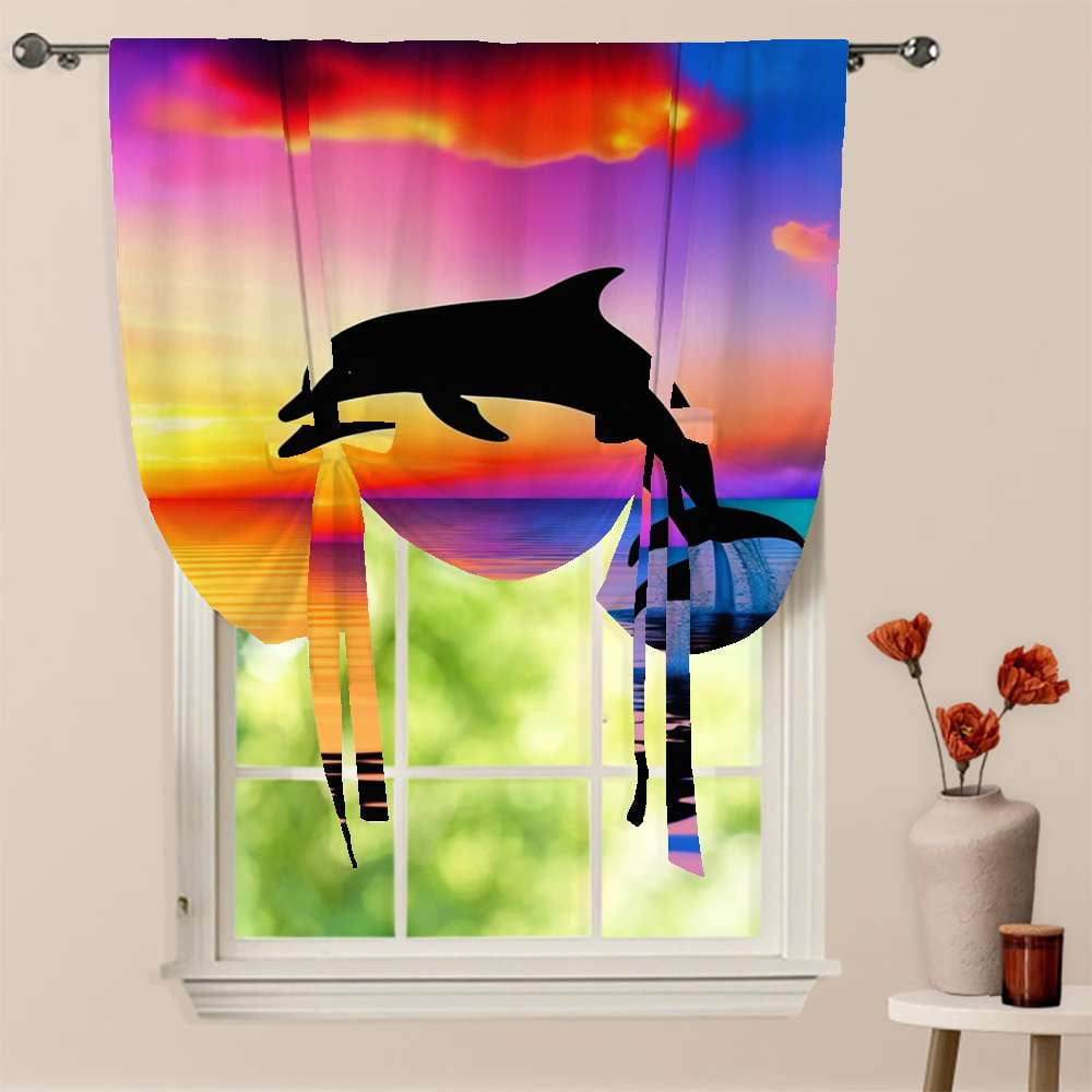 Dolphin Sunset Reflection Window Curtain for Living Room Roman Curtain ...