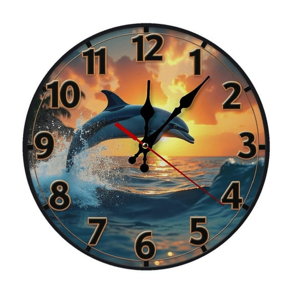Dolphin Sunset Wall Clock 10 Inch Silent Non Ticking Round Clock ...