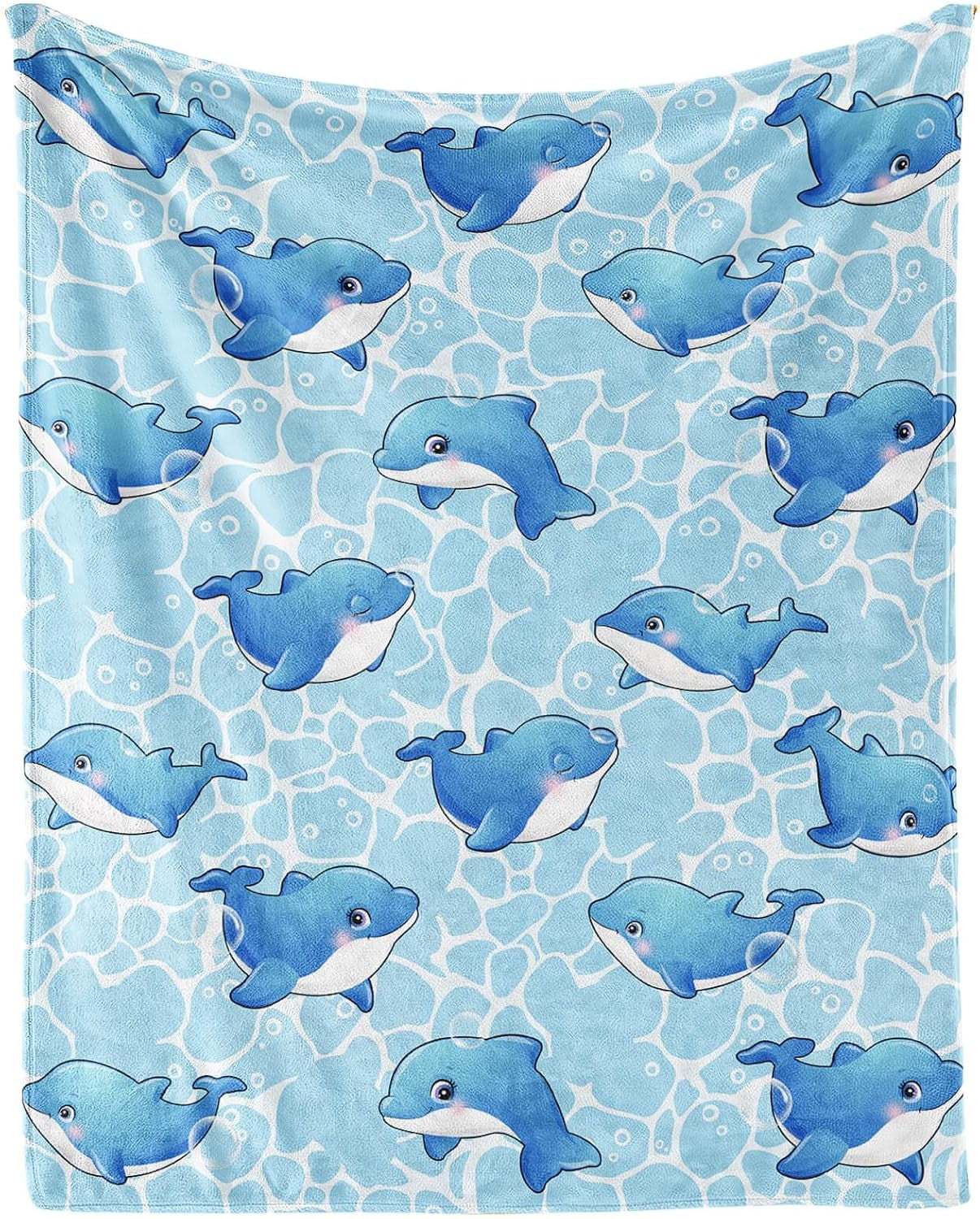 Dolphin Throw Blanket, 50" x 40" Flannel Cute Dolphins Themed Stuffed Animal Blue Throw, Soft ...