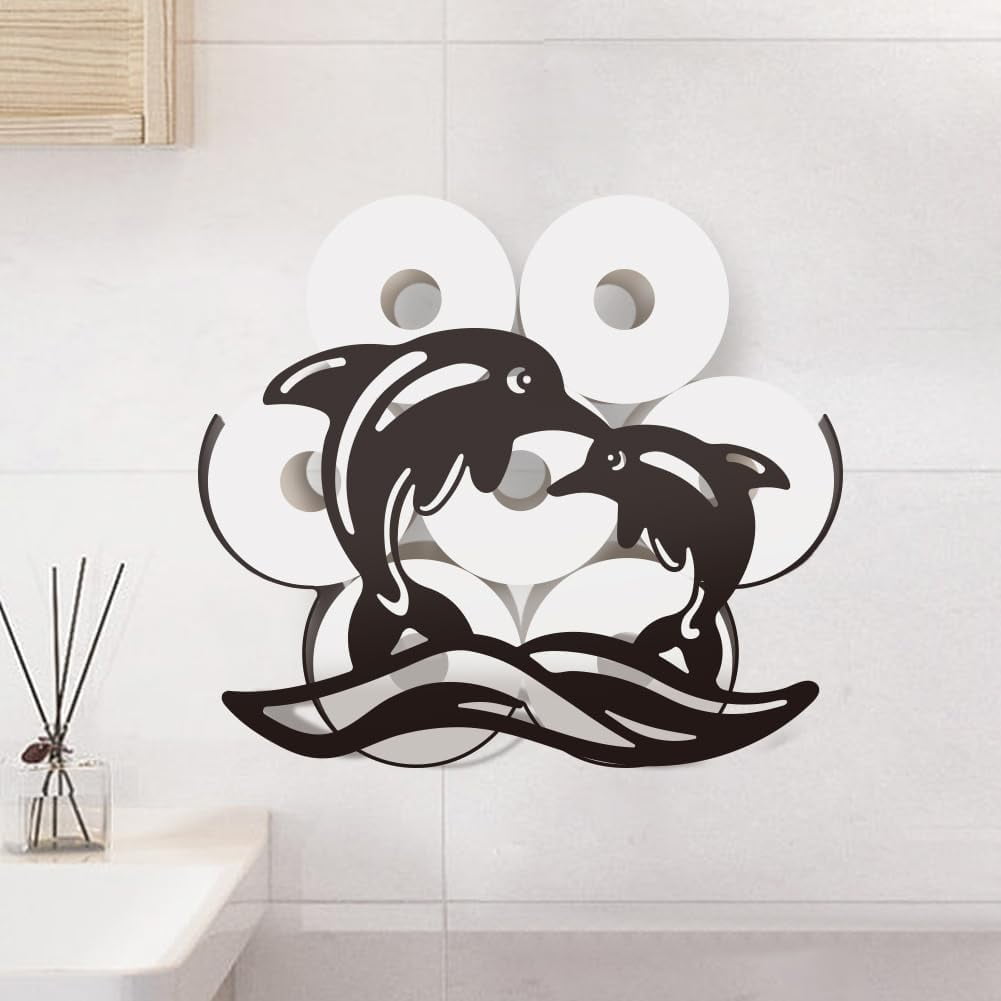 Dolphin Toilet Paper Holder for Extra 8 Rolls Metal Ocean Animal Wall ...
