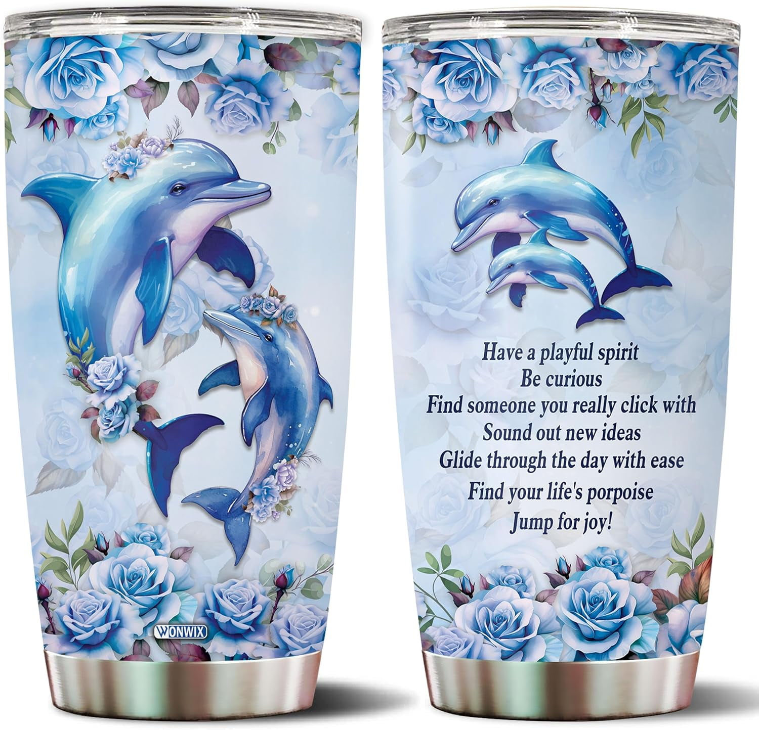 Dolphin Tumbler 20oz Insulated Stainless Steel Cup With Lid Travel Cups ...