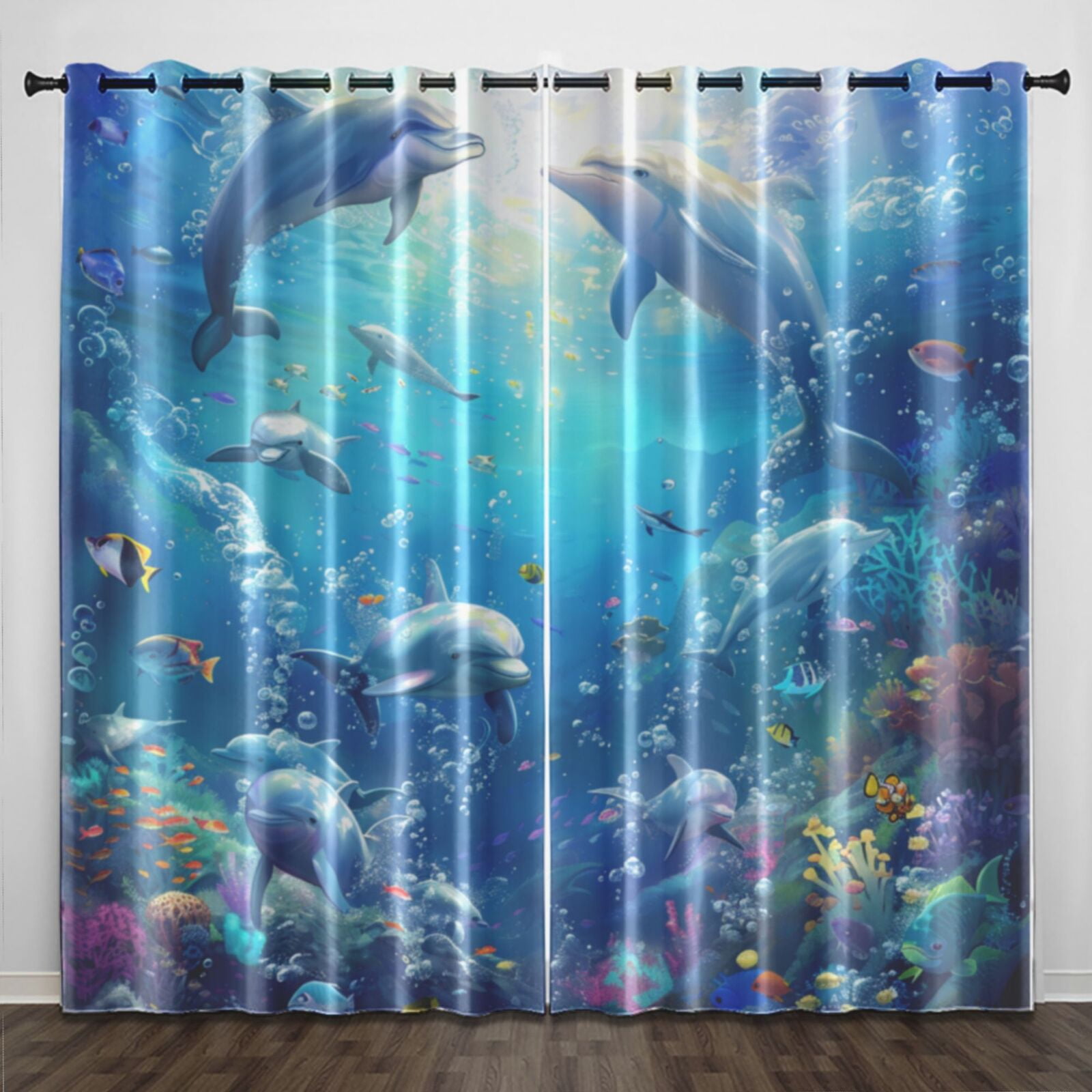 Dolphin Under The Sea Ocean Animals (1) Curtains 2 Panels Set Blackout ...