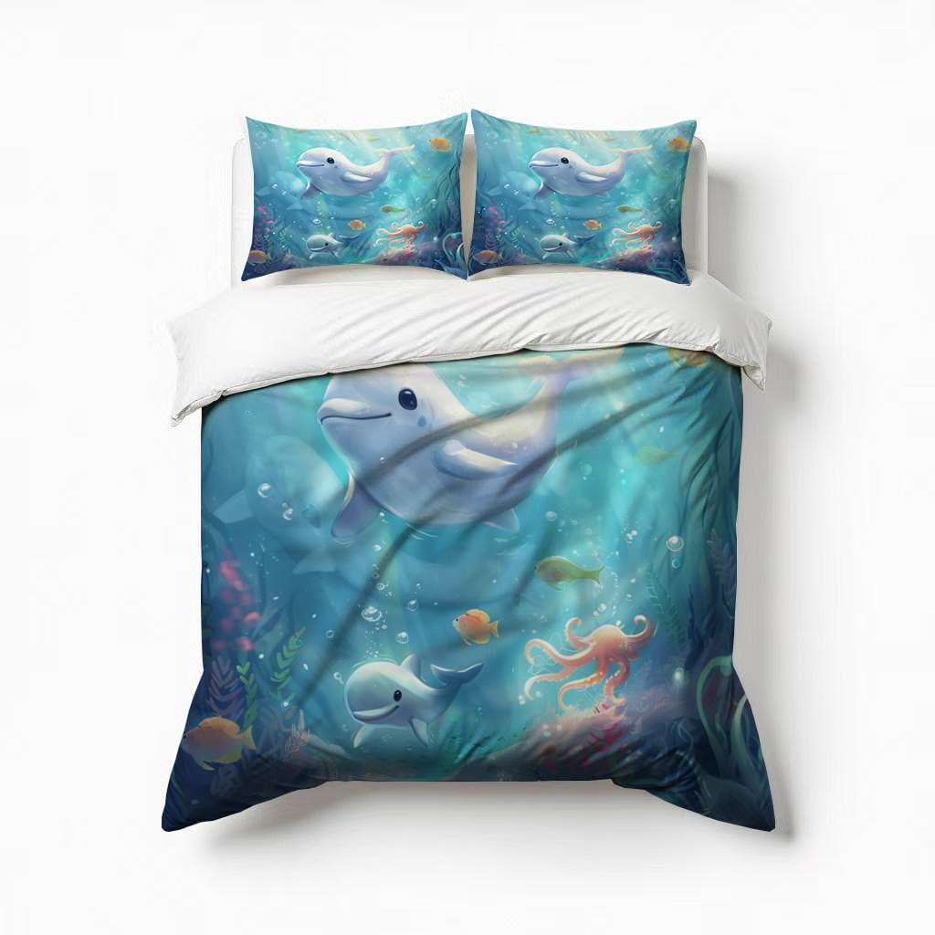 Dolphin Under The Sea Ocean Animals Bedding Set 3 Pcs Soft Microfiber ...
