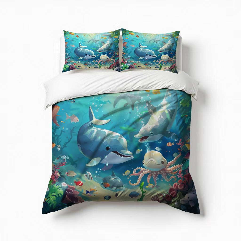 Dolphin Under The Sea Ocean Animals Bedding Set 3 Pcs Soft Microfiber ...