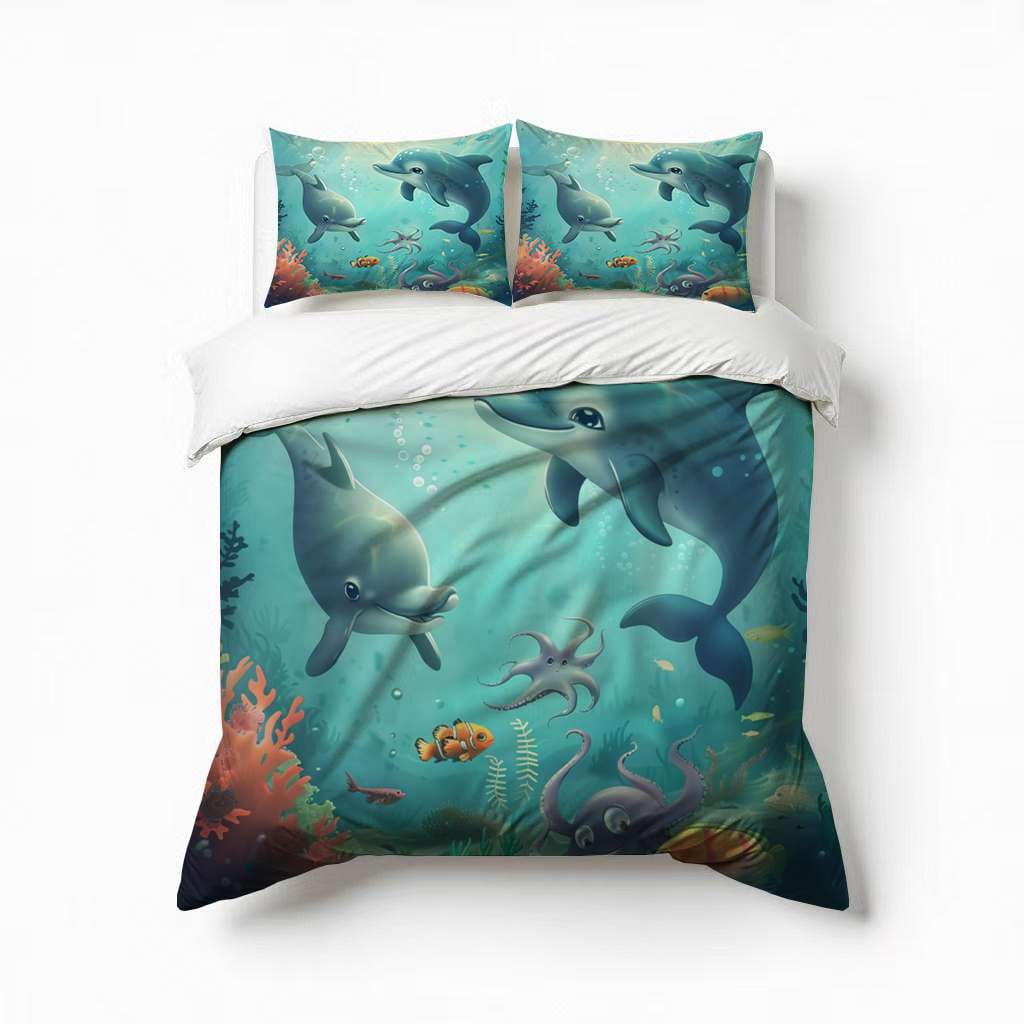 Dolphin Under The Sea Ocean Animals Bedding Set 3 Pcs Soft Microfiber ...