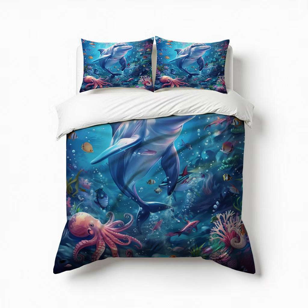 Dolphin Under The Sea Ocean Animals Bedding Set 3 Pcs Soft Microfiber ...