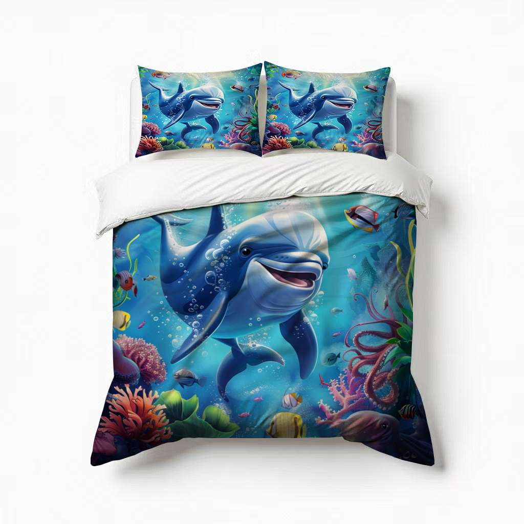 Dolphin Under The Sea Ocean Animals Bedding Set 3 Pcs Soft Microfiber ...