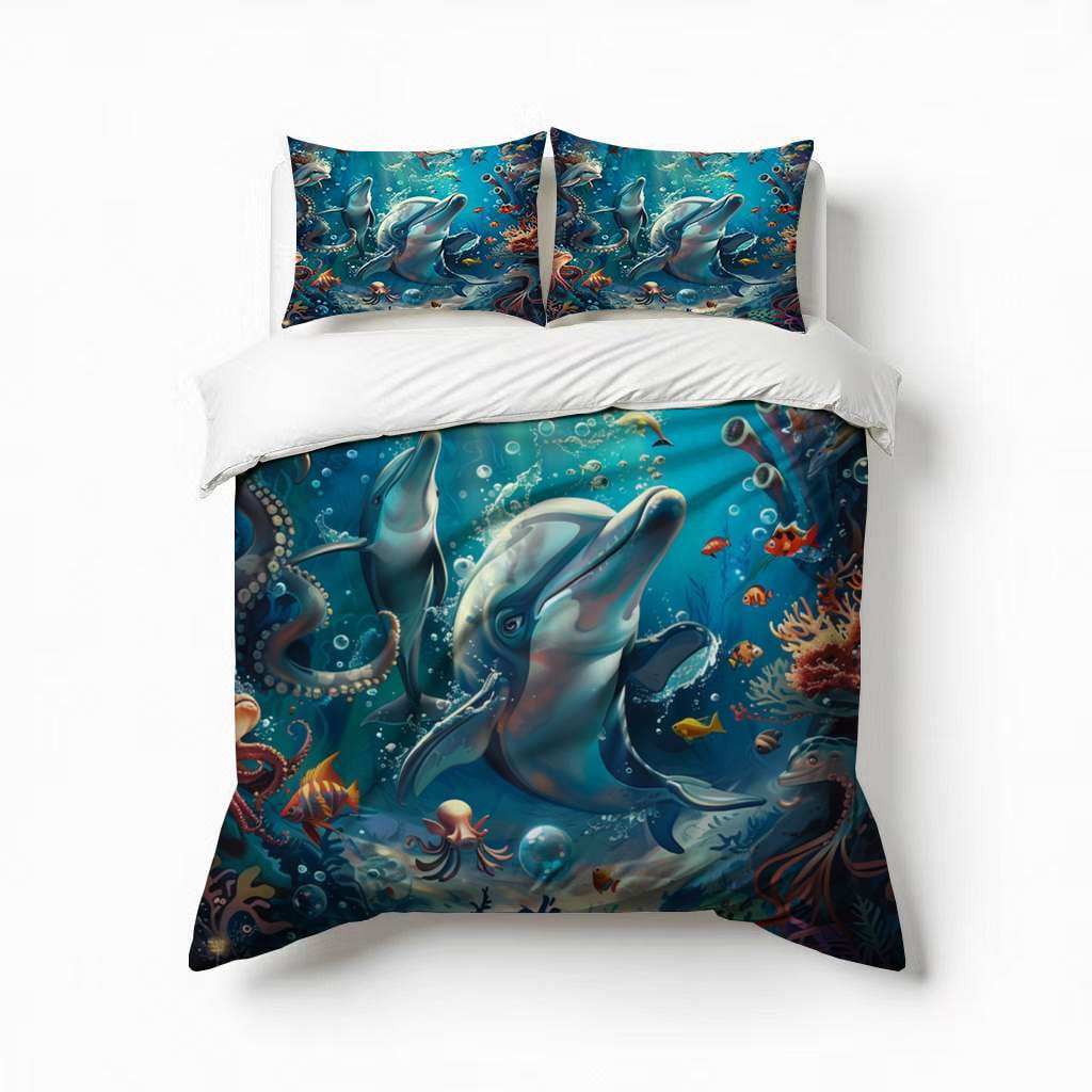 Dolphin Under The Sea Ocean Animals Bedding Set 3 Pcs Soft Microfiber ...
