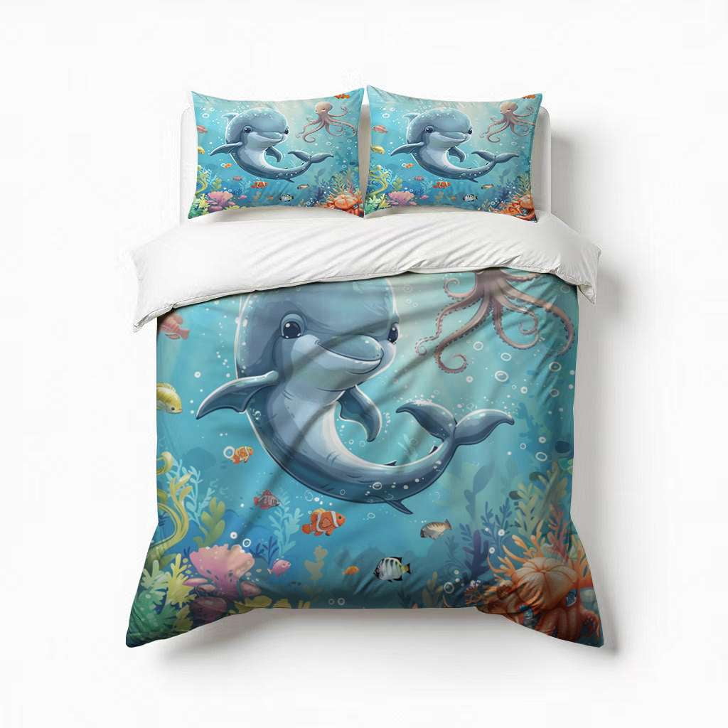 Dolphin Under The Sea Ocean Animals Bedding Set 3 Pcs Soft Microfiber ...