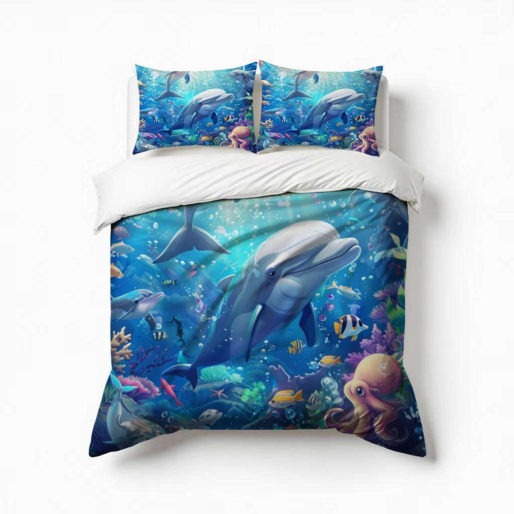 Dolphin Under The Sea Ocean Animals Bedding Set 3 Pcs Soft Microfiber ...