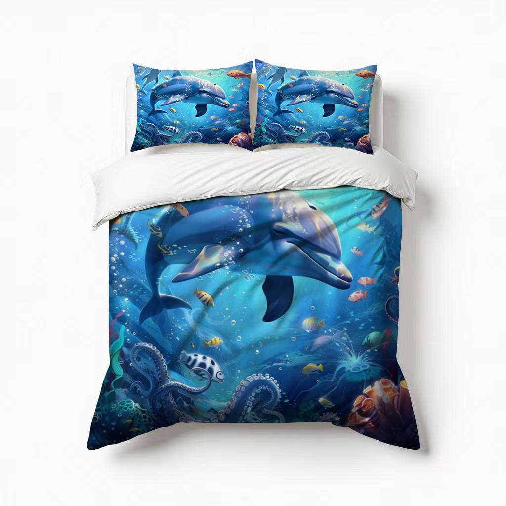 Dolphin Under The Sea Ocean Animals Bedding Set 3 Pcs Soft Microfiber ...
