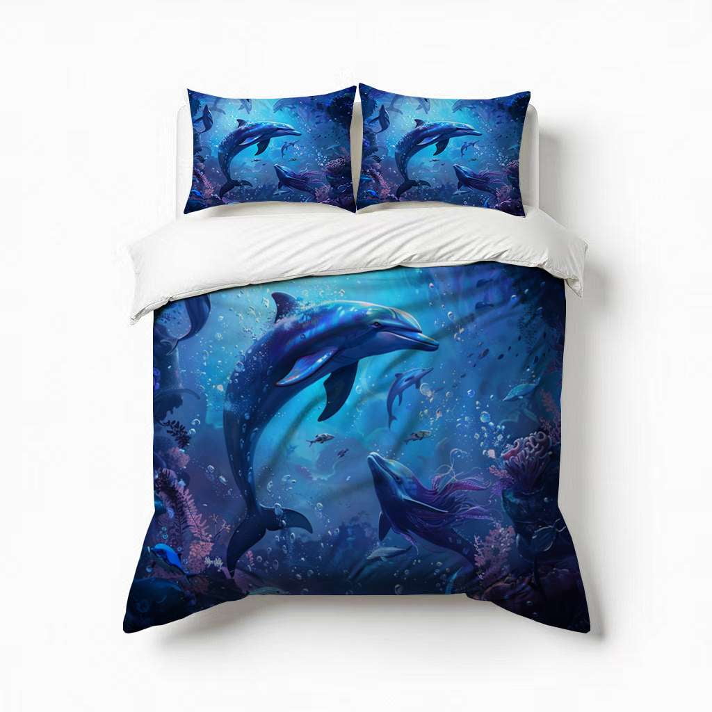 Dolphin Under The Sea Ocean Animals Bedding Set 3 Pcs Soft Microfiber ...