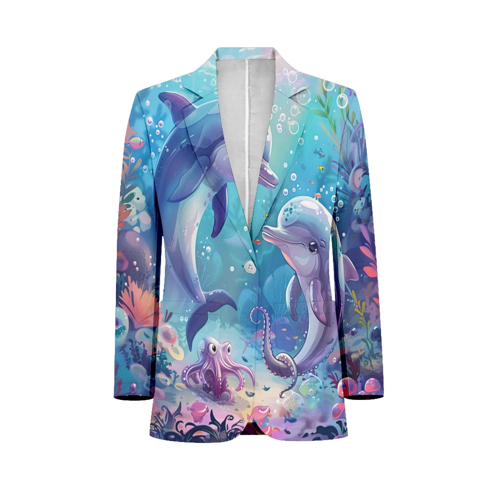Dolphin Under The Sea Ocean Animals Mens Suits Shawl Collar Slim Fit ...