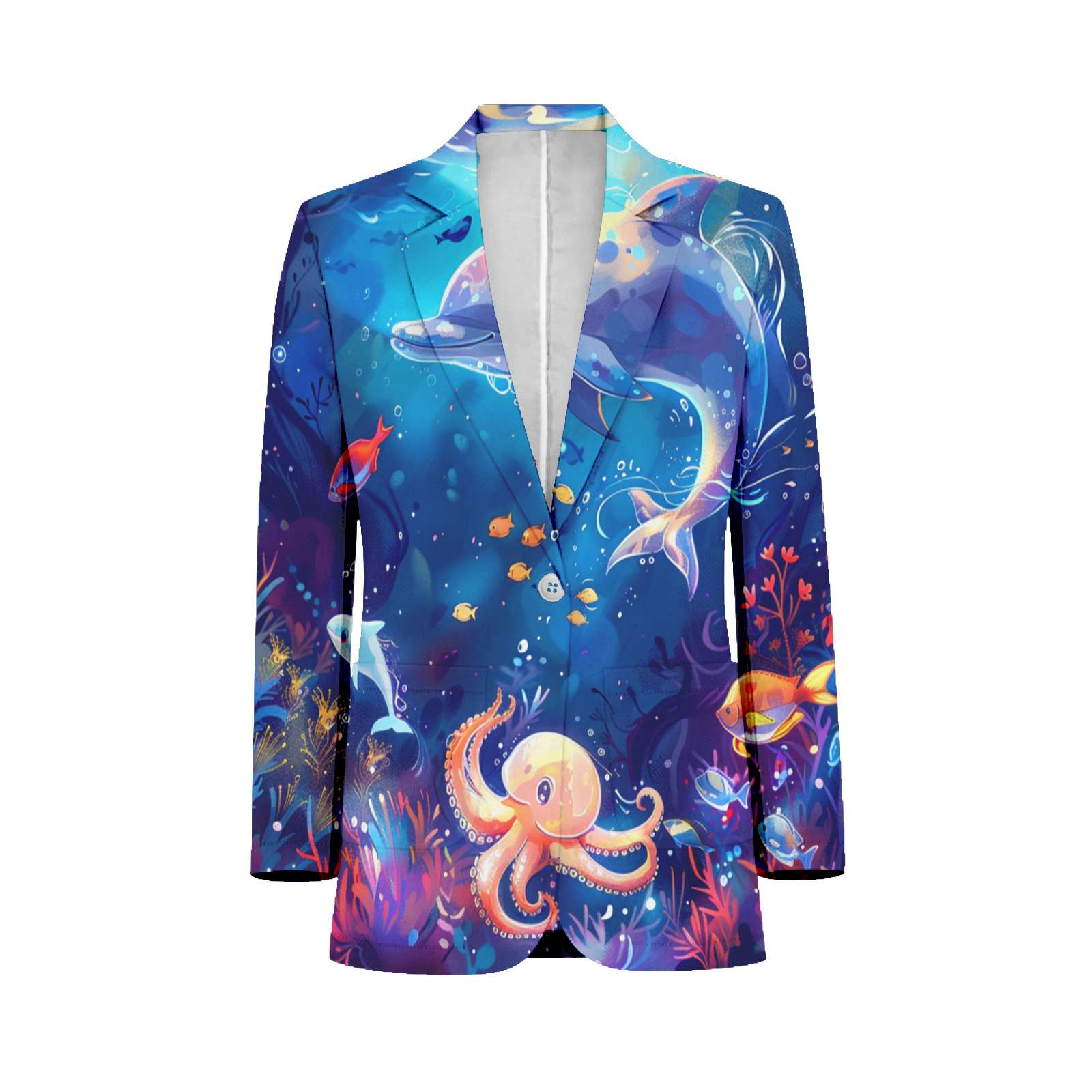 Dolphin Under The Sea Ocean Animals Mens Suits Shawl Collar Slim Fit ...