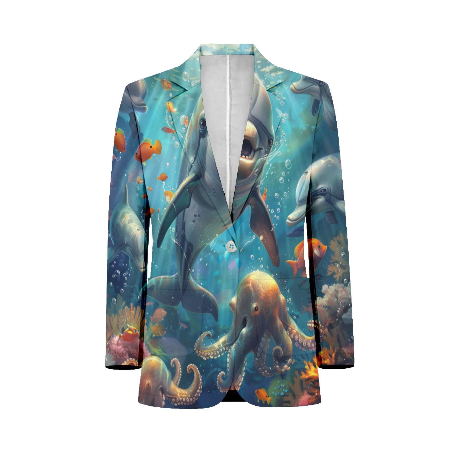 Dolphin Under The Sea Ocean Animals Mens Suits Shawl Collar Slim Fit ...