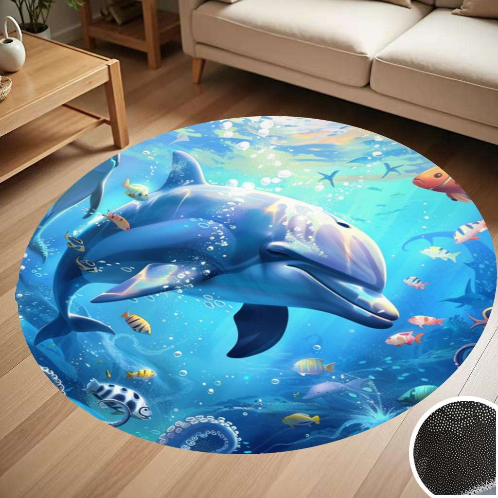 Dolphin Under The Sea Ocean Animals Round Carpet Living Room Bedroom ...