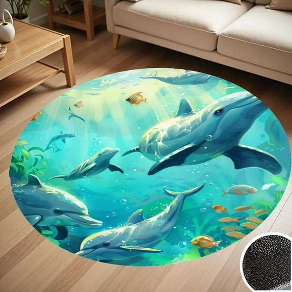Dolphin Under The Sea Ocean Animals Round Carpet Living Room Bedroom ...
