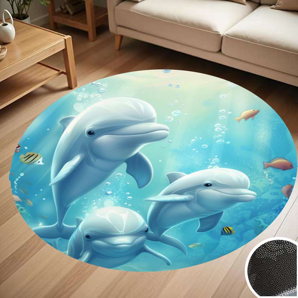Dolphin Under The Sea Ocean Animals Round Carpet Living Room Bedroom ...