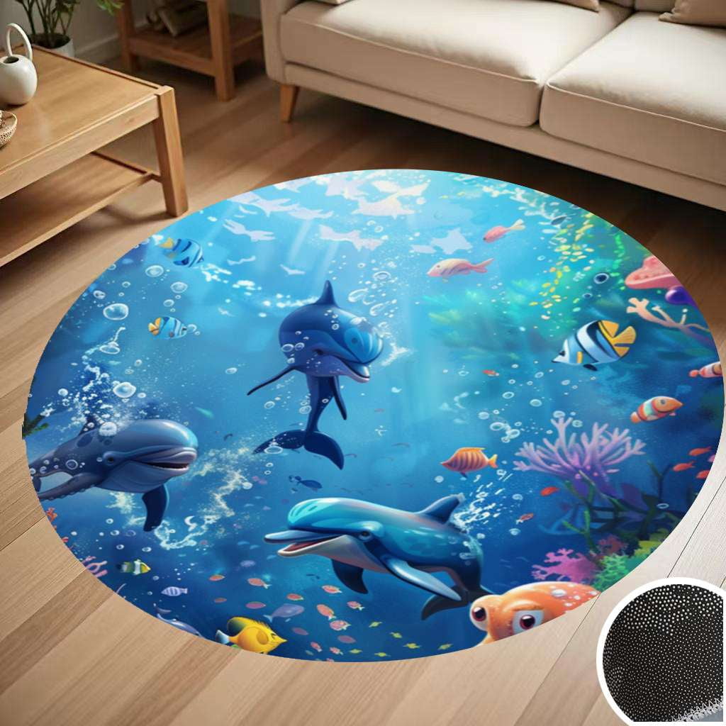 Dolphin Under The Sea Ocean Animals Round Carpet Living Room Bedroom ...