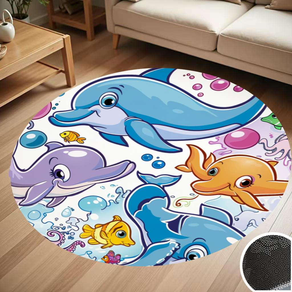 Dolphin Under The Sea Ocean Animals Round Carpet Living Room Bedroom ...