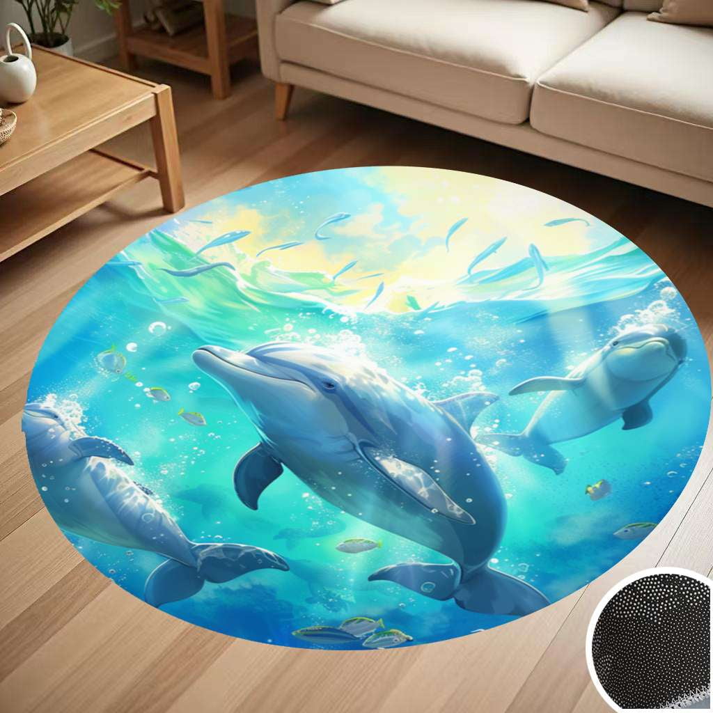 Dolphin Under The Sea Ocean Animals Round Carpet Living Room Bedroom ...