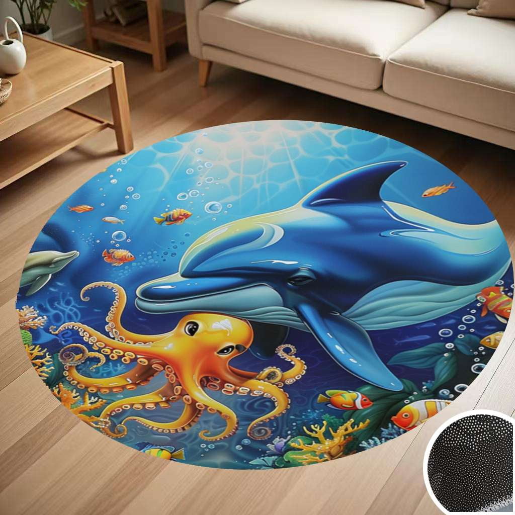 Dolphin Under The Sea Ocean Animals Round Carpet Living Room Bedroom ...
