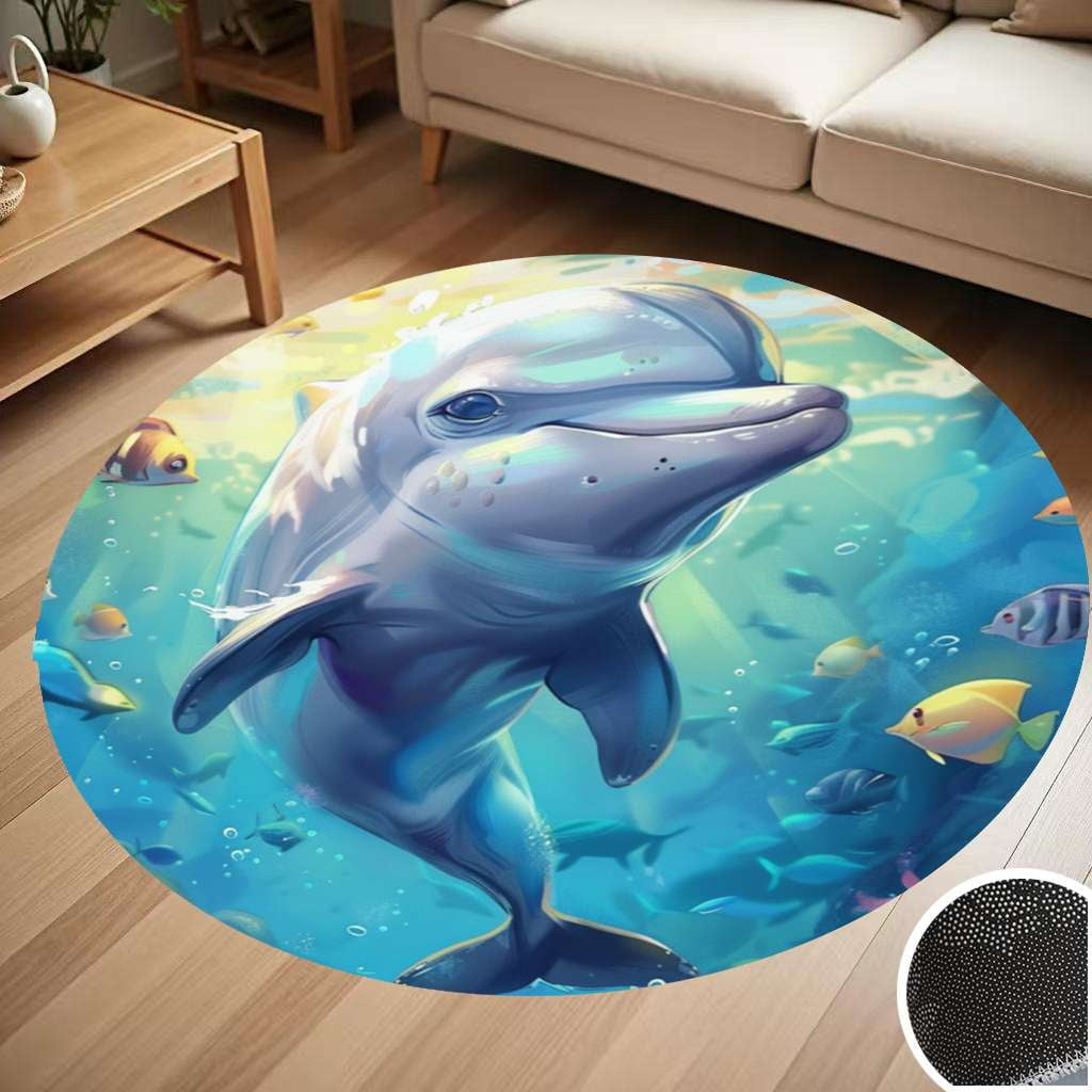 Dolphin Under The Sea Ocean Animals Round Carpet Living Room Bedroom ...