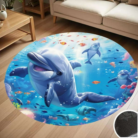 Dolphin Under The Sea Ocean Animals Round Carpet Living Room Bedroom ...