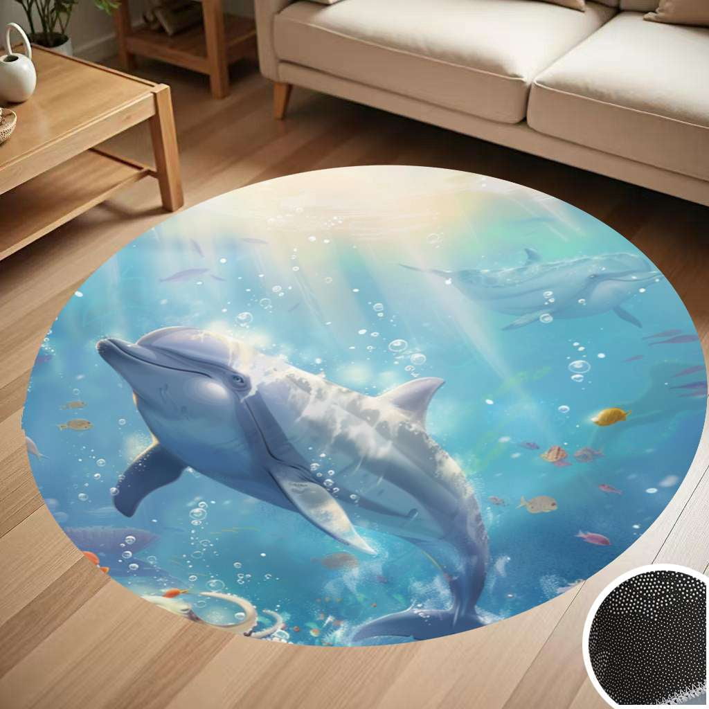 Dolphin Under The Sea Ocean Animals Round Carpet Living Room Bedroom ...