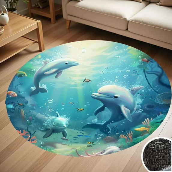 Dolphin Under The Sea Ocean Animals Round Carpet Living Room Bedroom ...